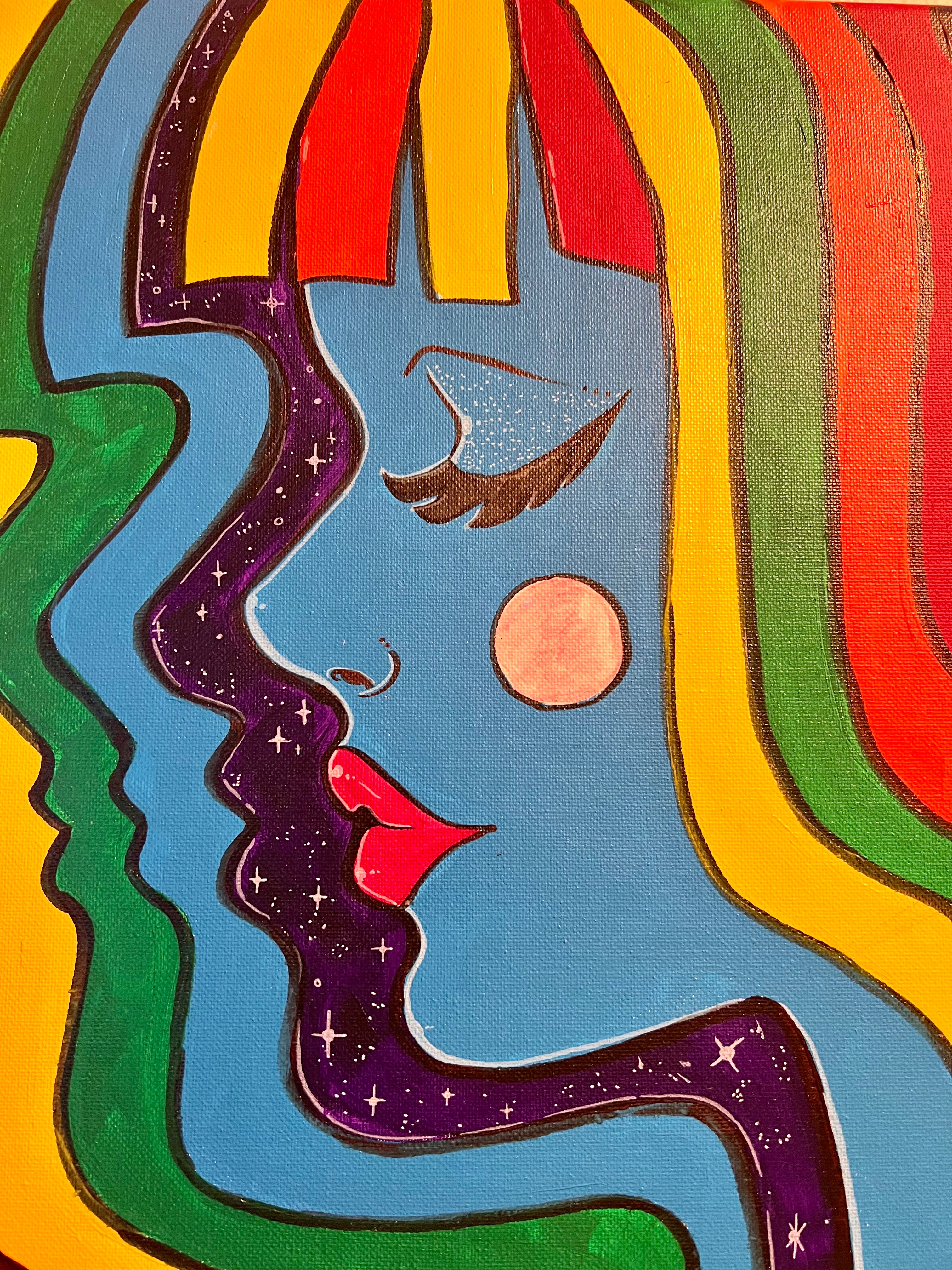 ORIGINAL “Rainbow Vibes” 14” x 14” canvas painting – MAGICK MAXIMUS
